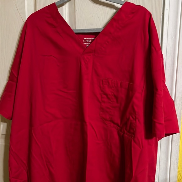 Tops | Red Scrub Top With No Side Pockets | Poshmark